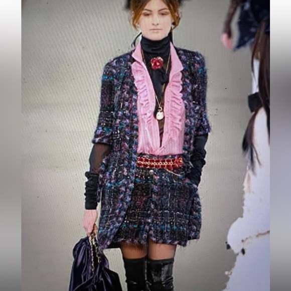 CHANEL | Jackets & Coats | Chanel Multicolor Tweed Blazer And Skirt ...